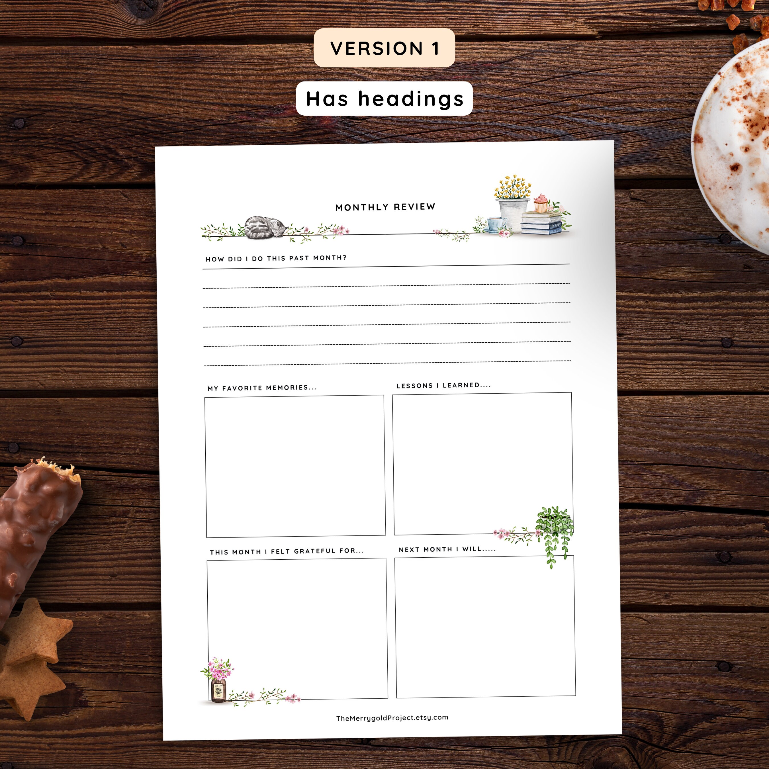 Monthly Self Reflection Printable Planner Page, Wellness Manifestation ...