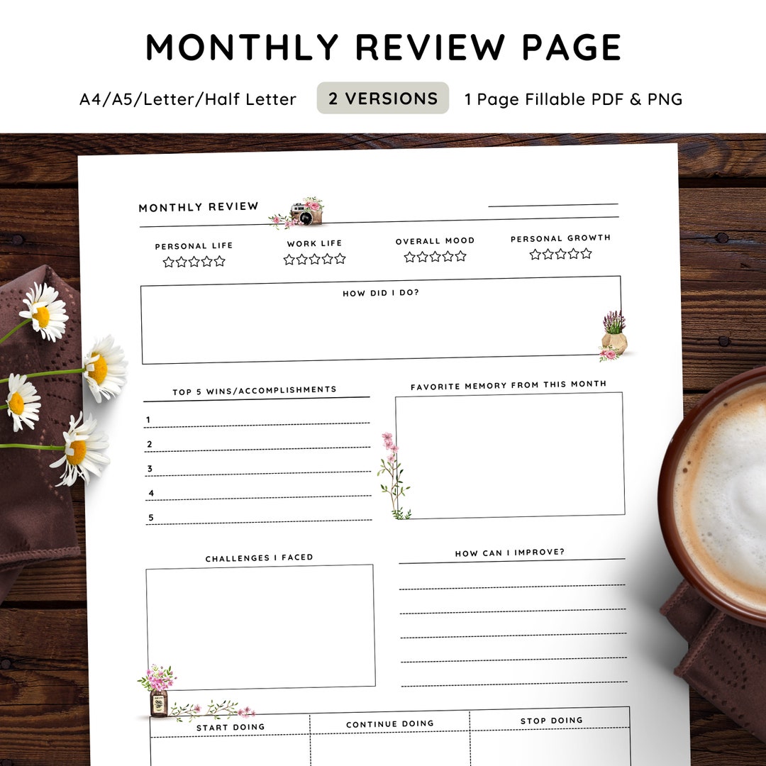 Monthly Reflection Review Planner Printable Page, Mental Health ...