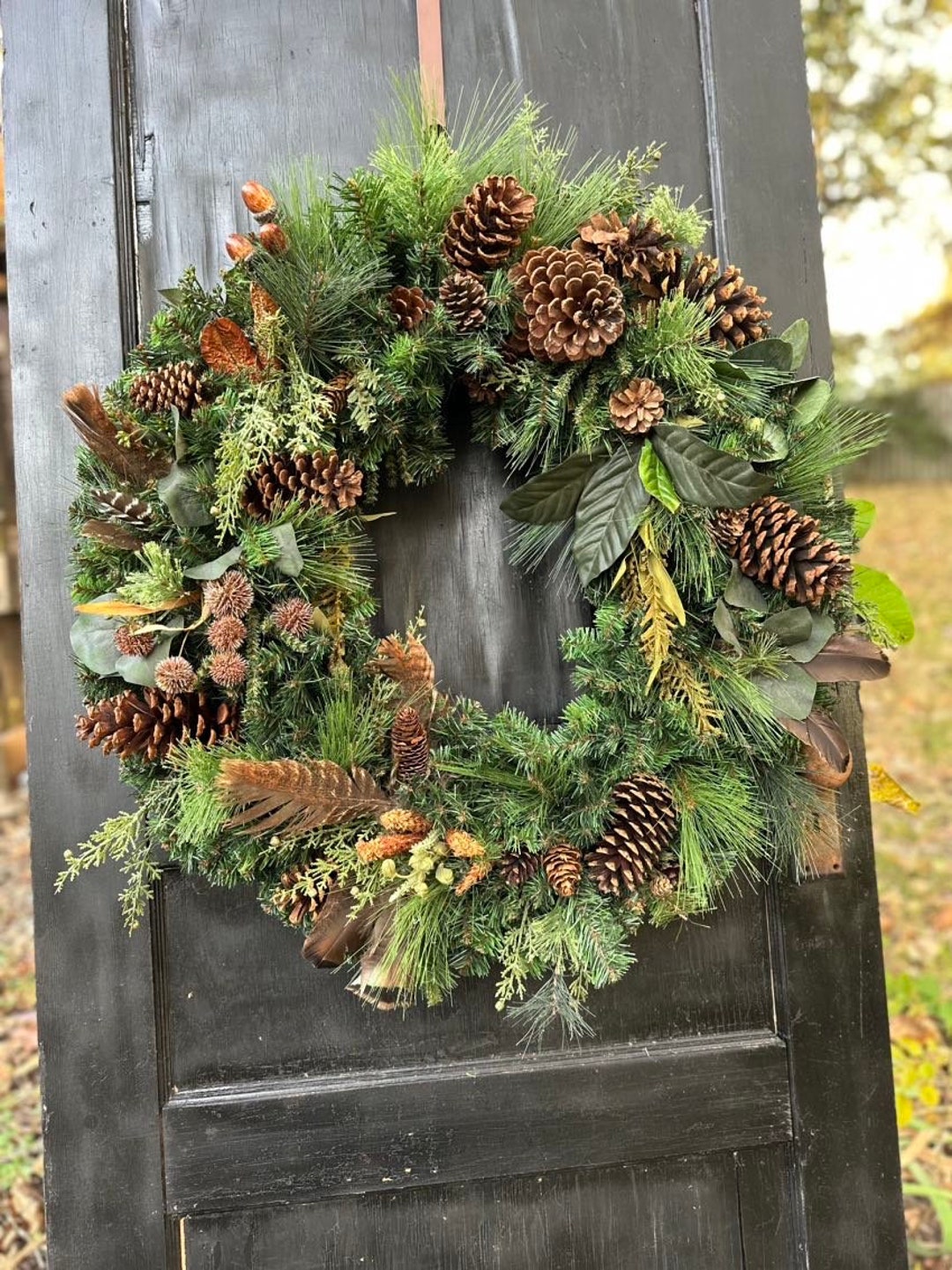Rustic Winter Wreath, Large Traditional Evergreen Wreath, Winter Wreath ...