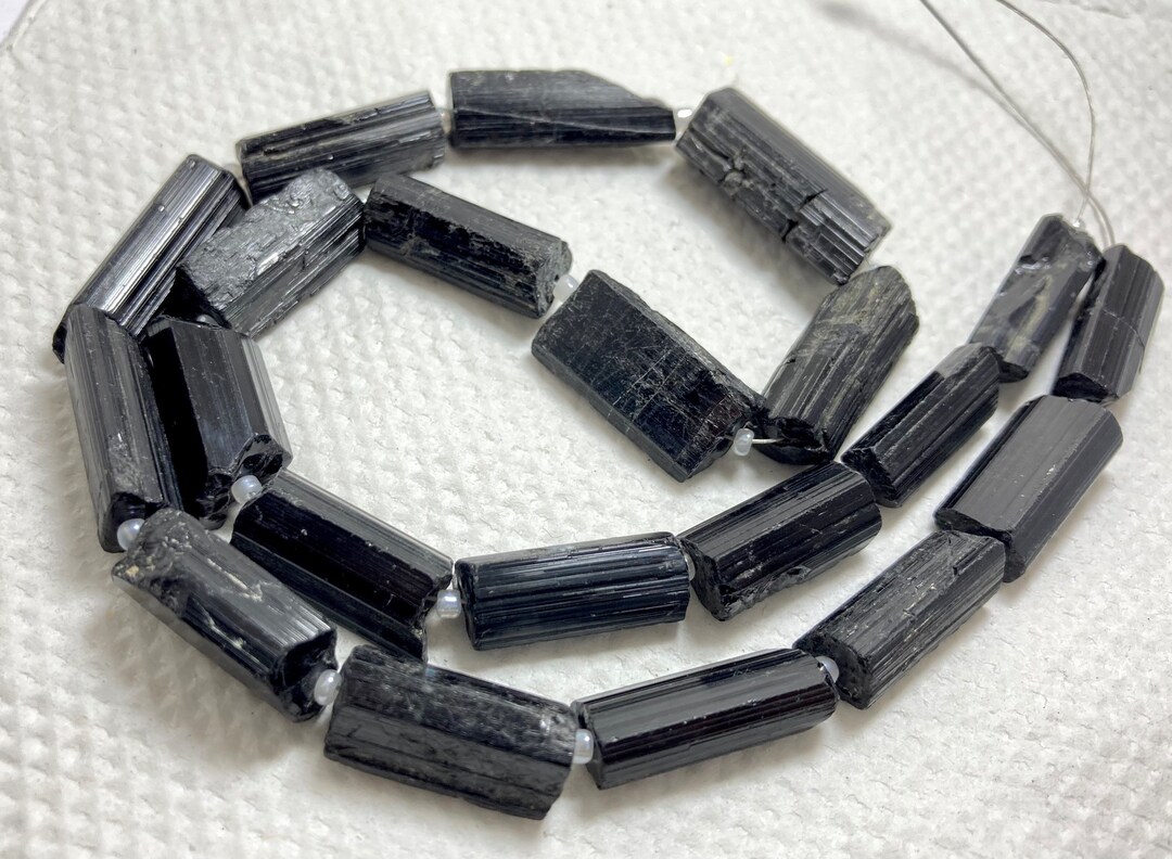 black-tourmaline-raw-beads-tube-shape-16inches-strand-natural-black