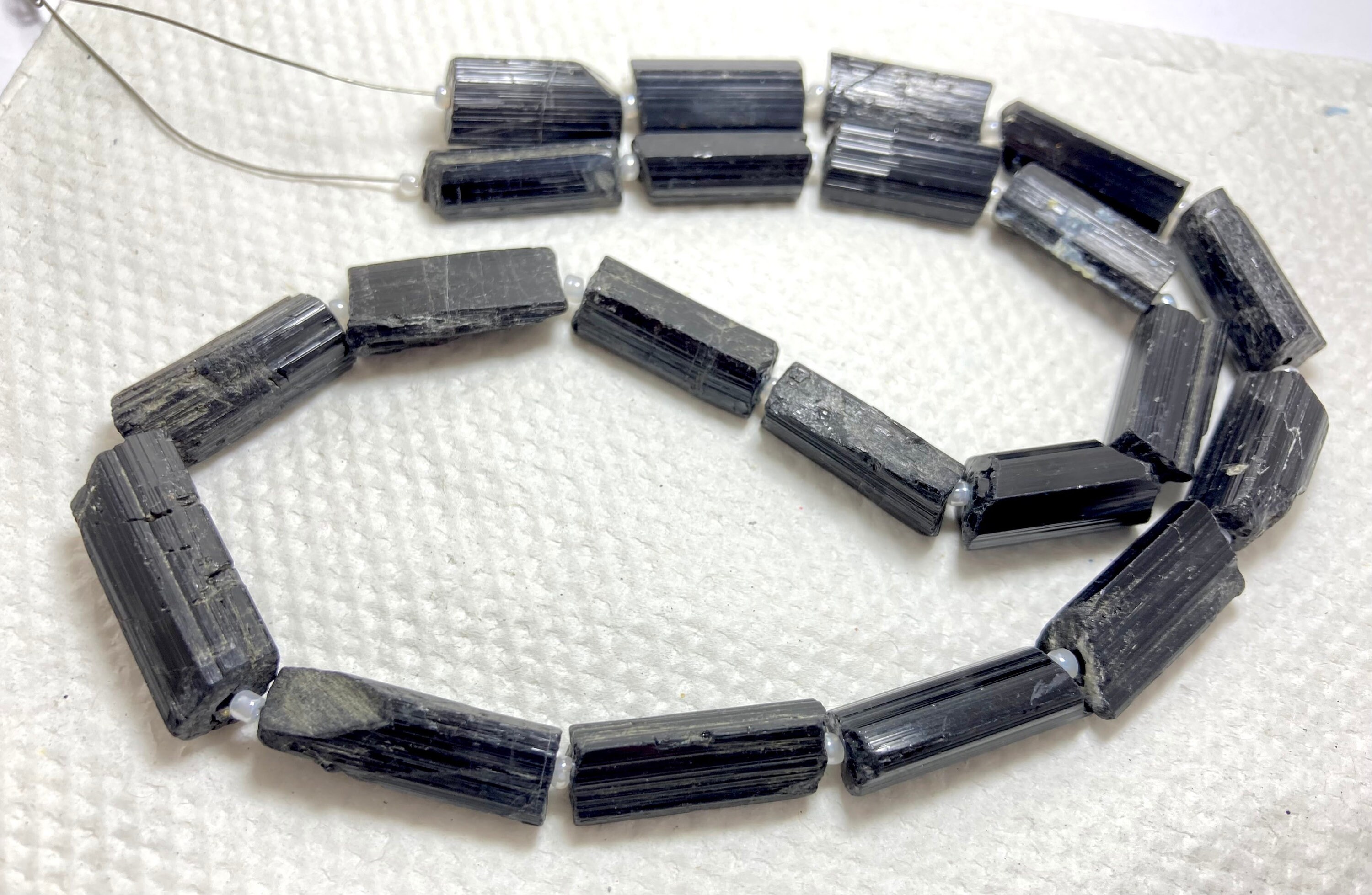 black-tourmaline-raw-beads-tube-shape-16inches-strand-natural-black