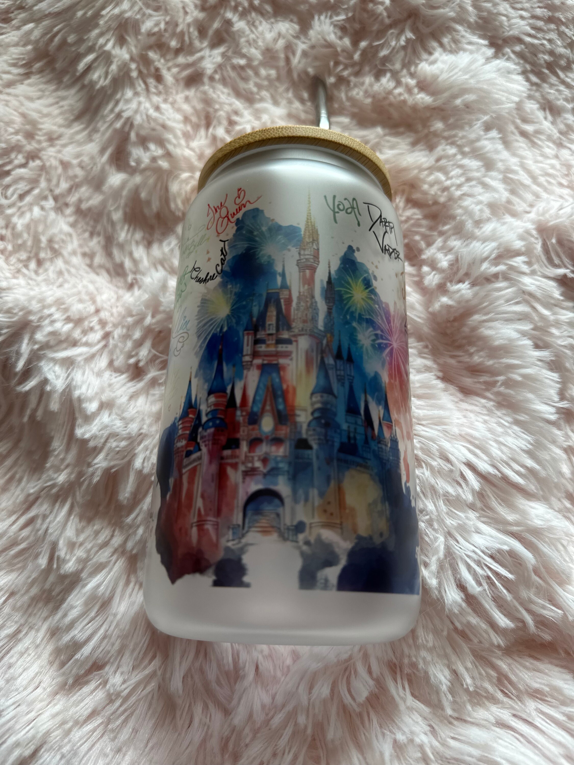Castle With Signatures Frosted Glass Cup, 16oz Glass Frosted Cup, Beer ...