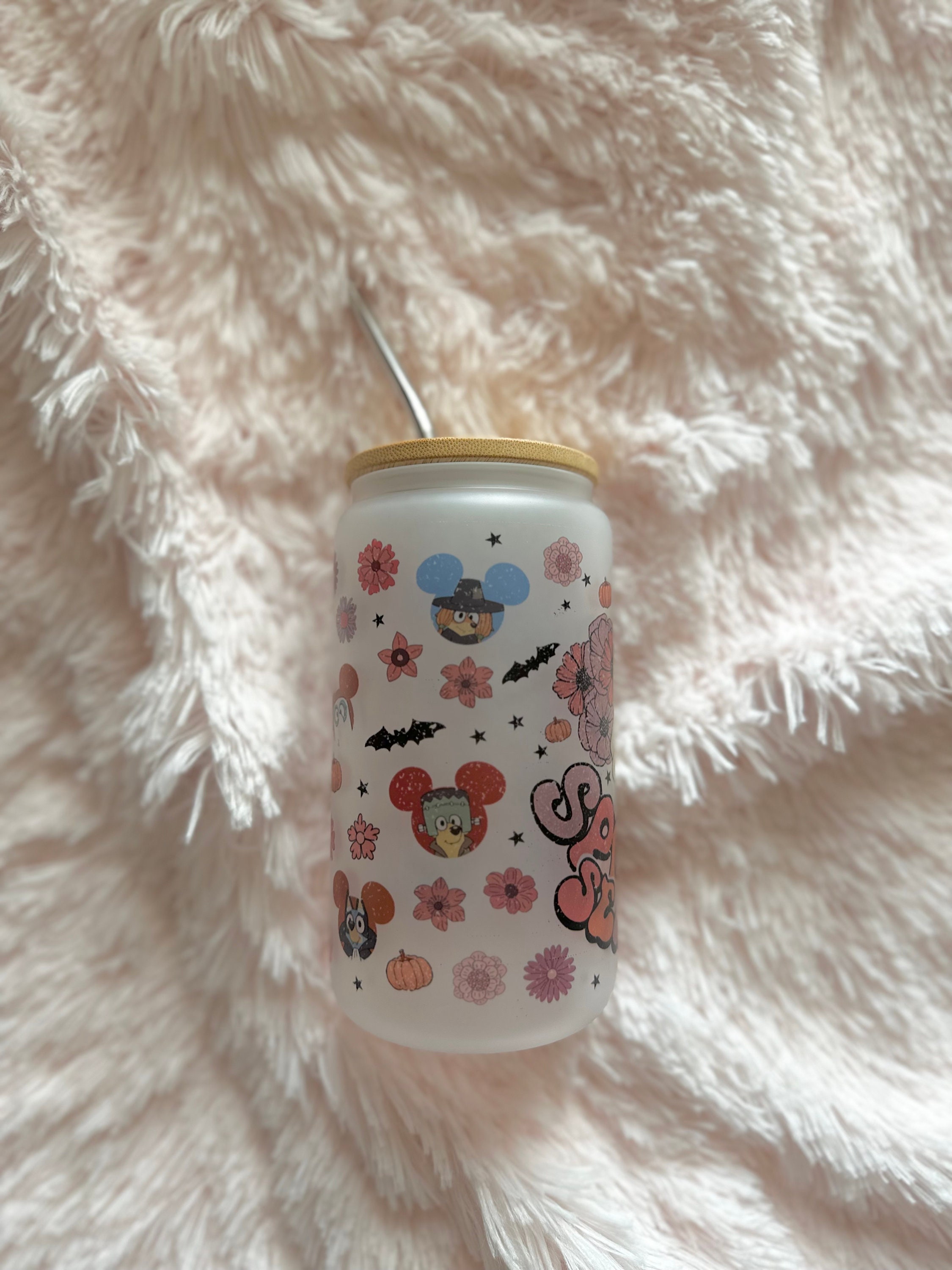 Bluey Inspired Frosted Glass Cup, 16oz Glass Frosted Cup, Beer Can ...