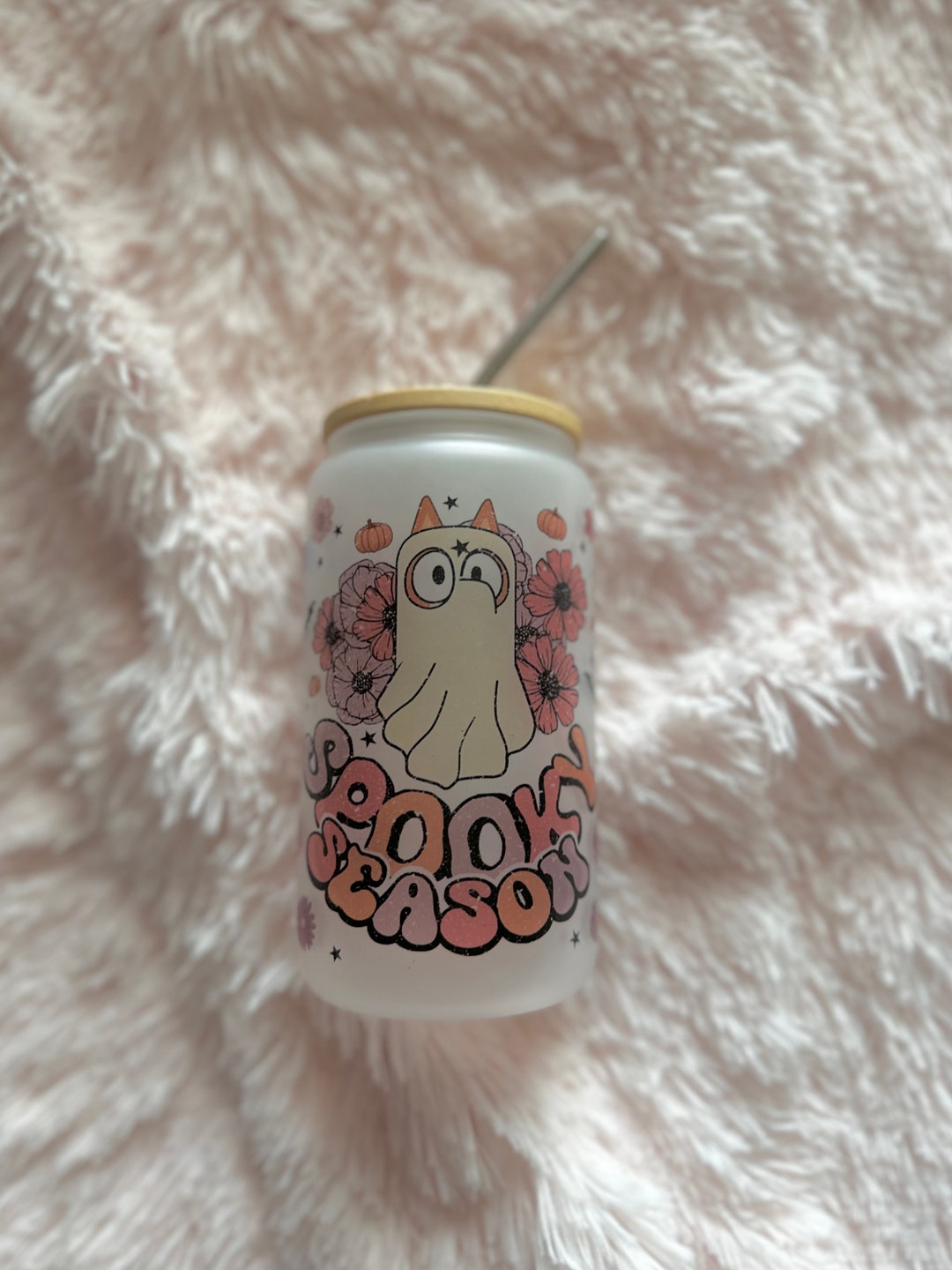 Bluey Inspired Frosted Glass Cup, 16oz Glass Frosted Cup, Beer Can ...