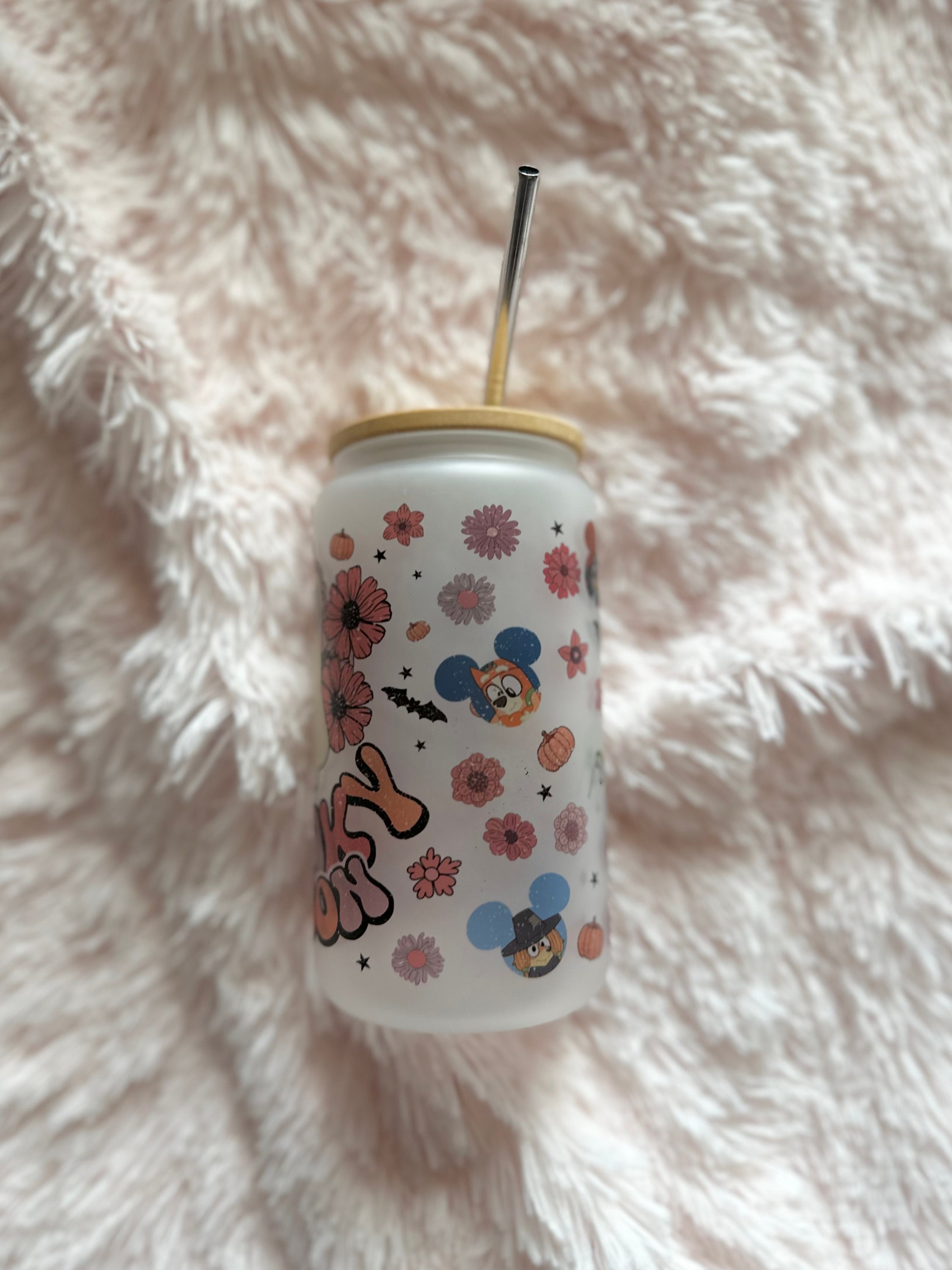 Bluey Inspired Frosted Glass Cup, 16oz Glass Frosted Cup, Beer Can ...