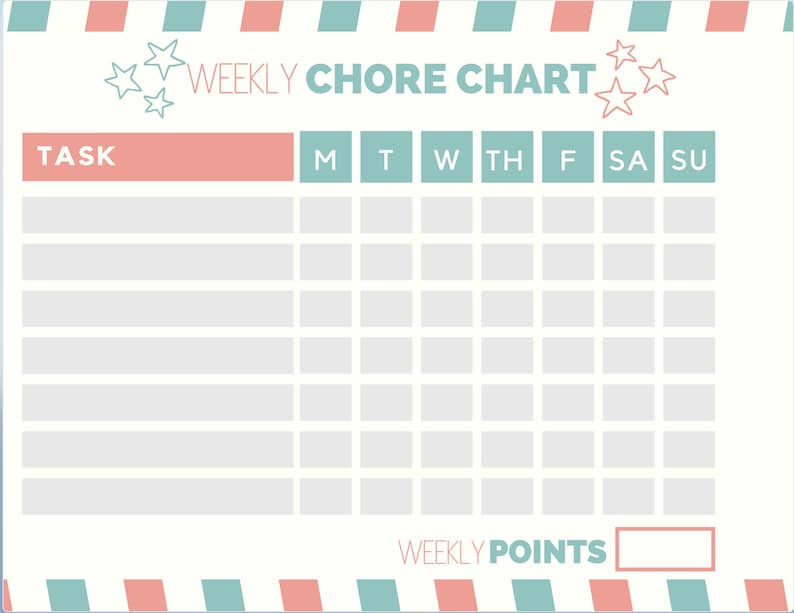 Weekly Chore Chart (points) - Etsy