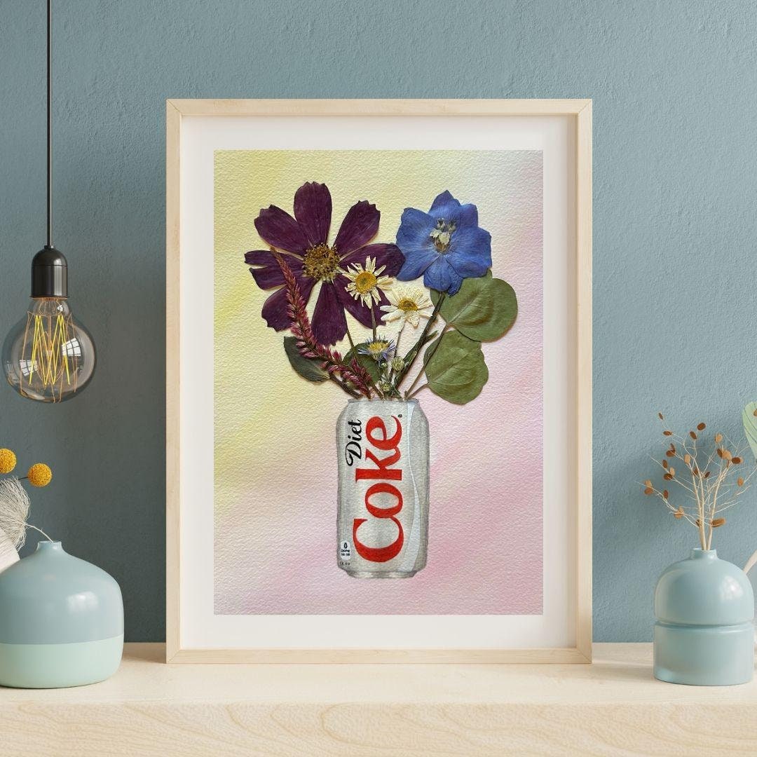 Print - Diet Coke Bouquet, Watercolor Painting, Real Dried Flowers ...