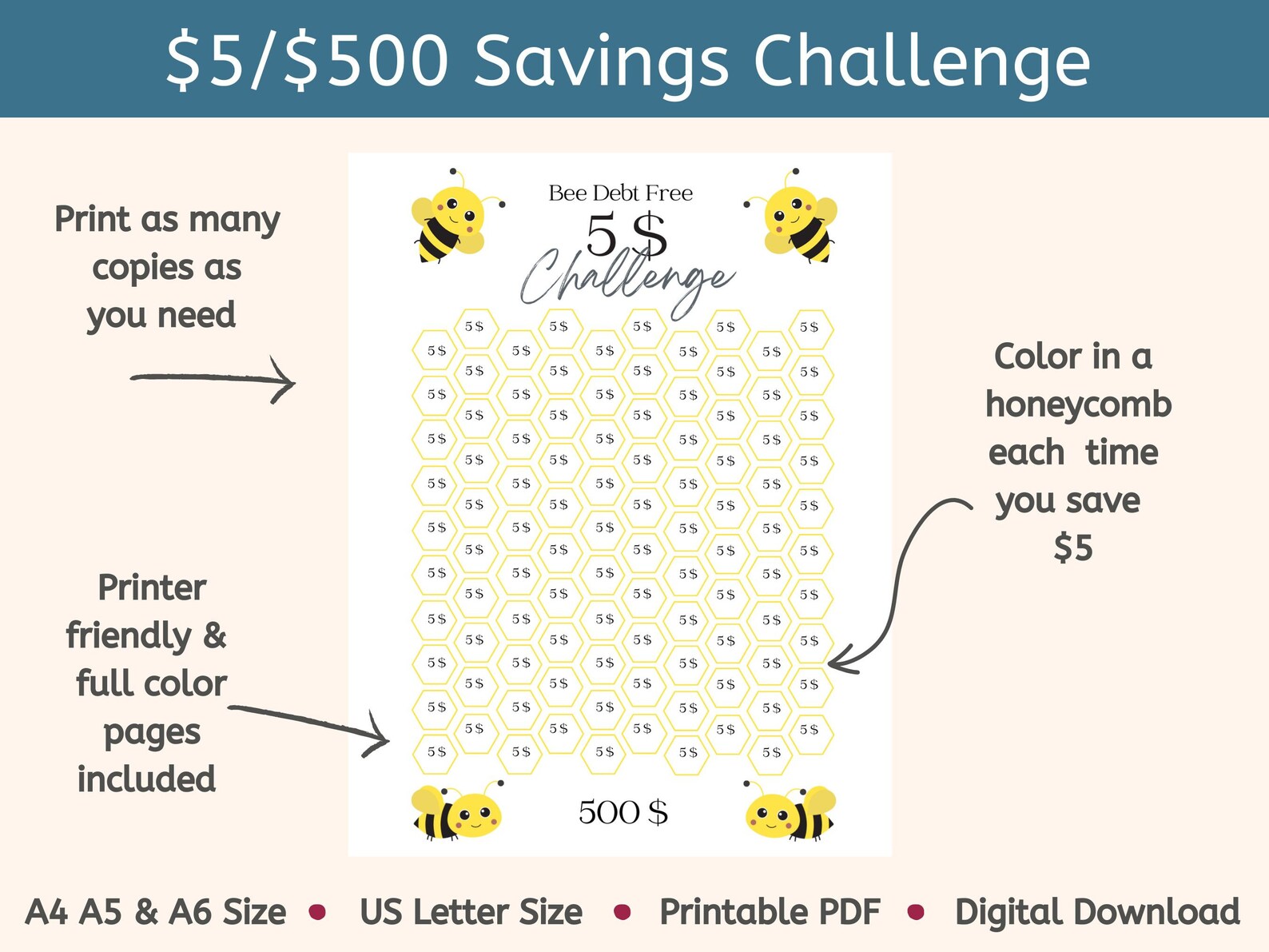 500 Dollar Challenge Tracker, Saving Tracker, Envelope Challenge, Money ...