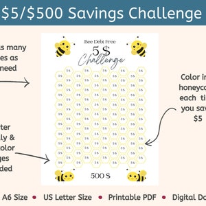 500 Dollar Challenge Tracker, Saving Tracker, Envelope Challenge, Money ...