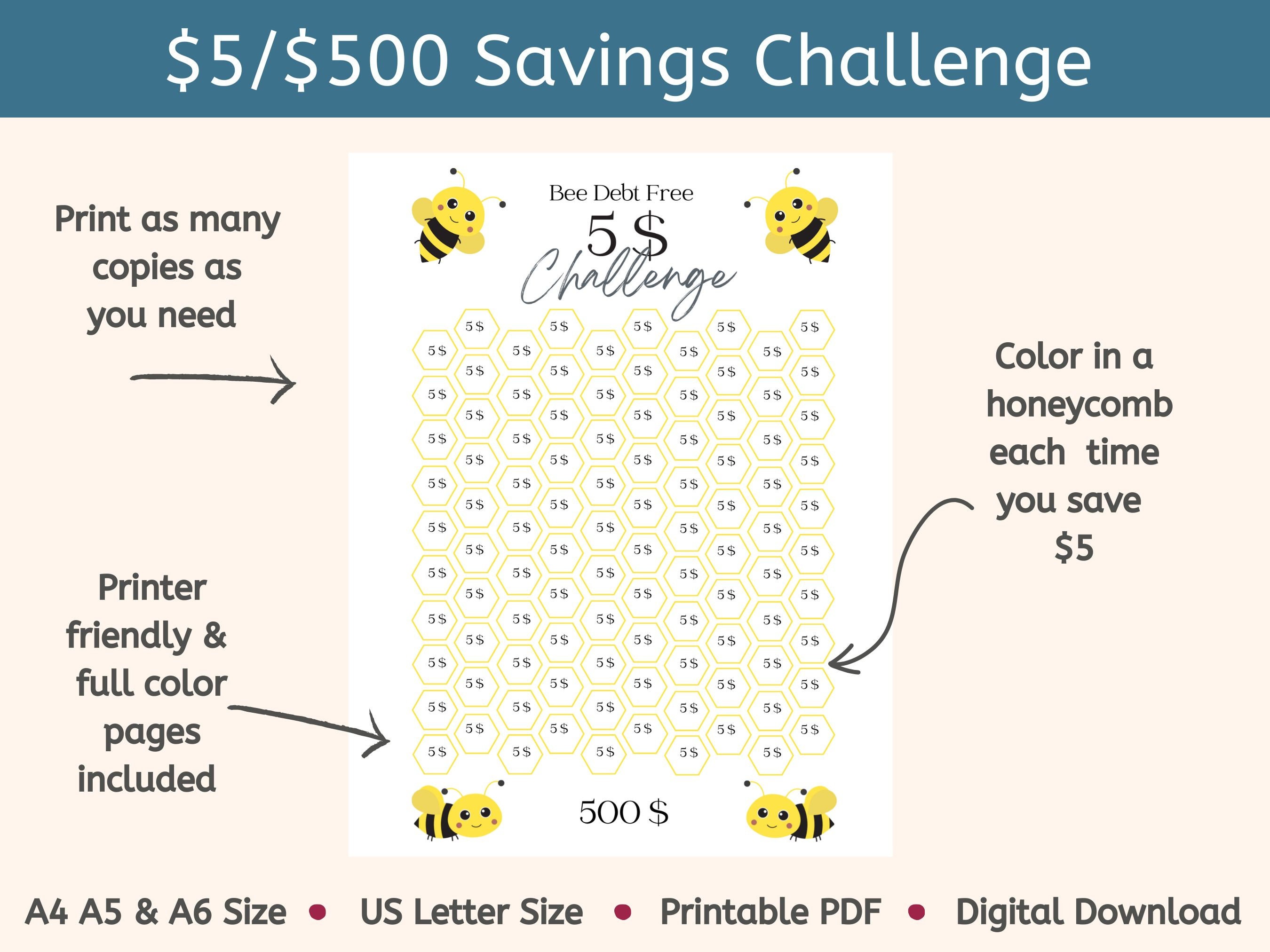 500 Dollar Challenge Tracker, Saving Tracker, Envelope Challenge, Money ...