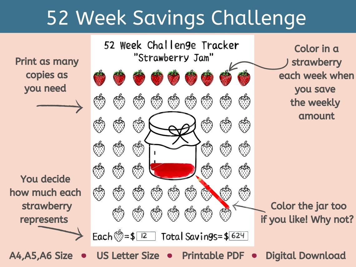 52 Week Challenge Tracker, Saving Tracker, Envelope Challenge, Money ...