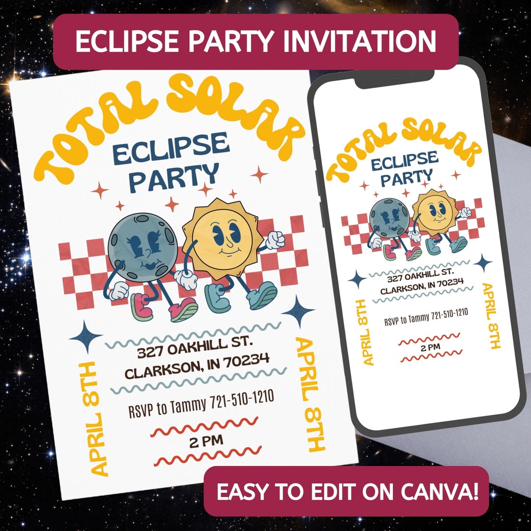 Editable Solar Eclipse Party Invitation, Printable Editable Template in ...