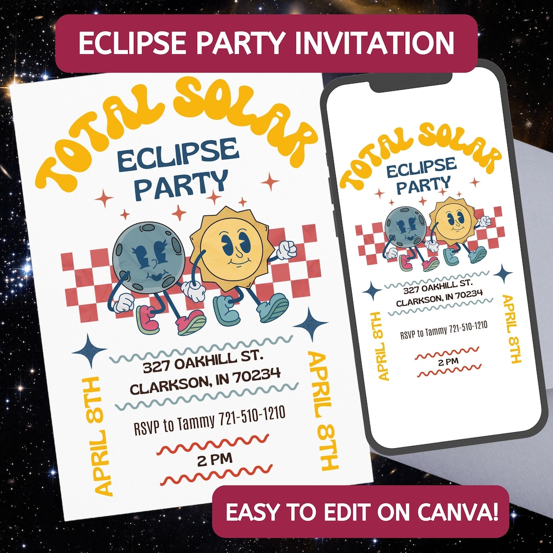 Editable Solar Eclipse Party Invitation, Printable Editable Template in ...