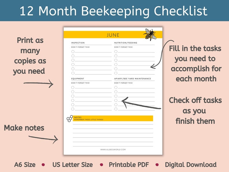 Monthly Beekeeping Checklist, Beekeeping Notes, Beginning Beekeeper ...