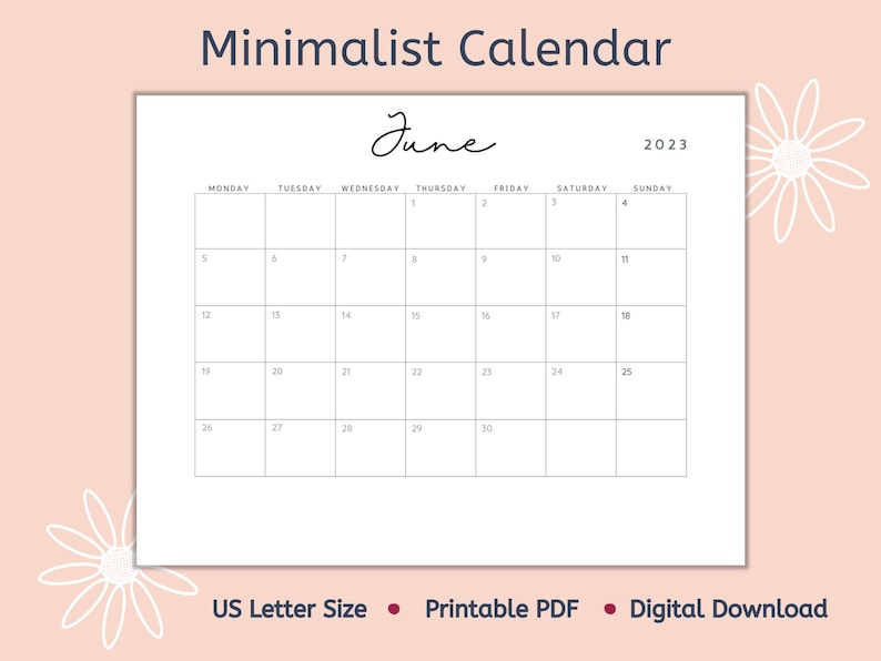 2023 Calendar, Printable, Minimalist Simple Calendar, 11 X 8.5 Inches ...