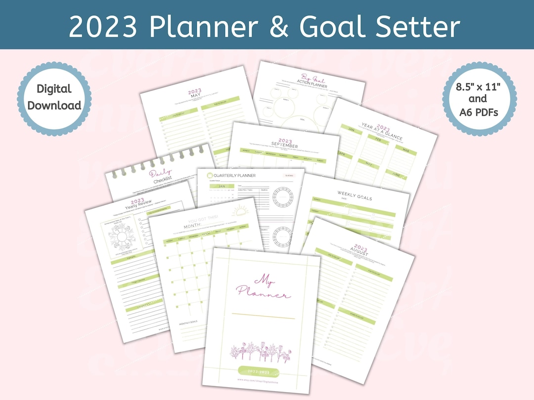2022-2023 Planner, 2023 Calendar, Yearly Goal Planner, Monthly Planner ...