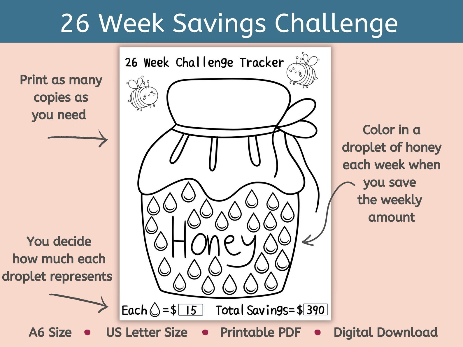 26 Week Challenge Tracker, Saving Tracker, Envelope Challenge, Money ...