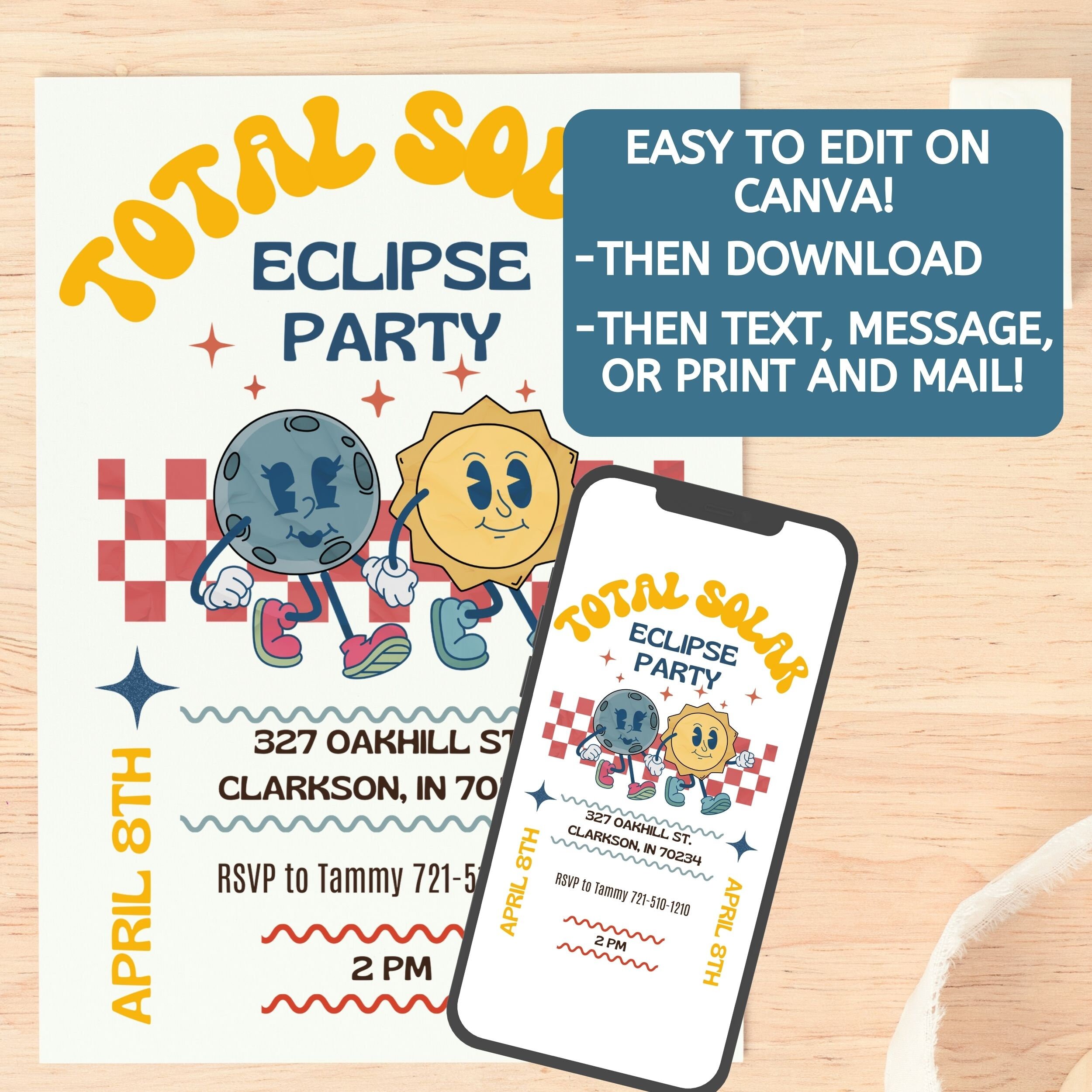Editable Solar Eclipse Party Invitation, Printable Editable Template in ...