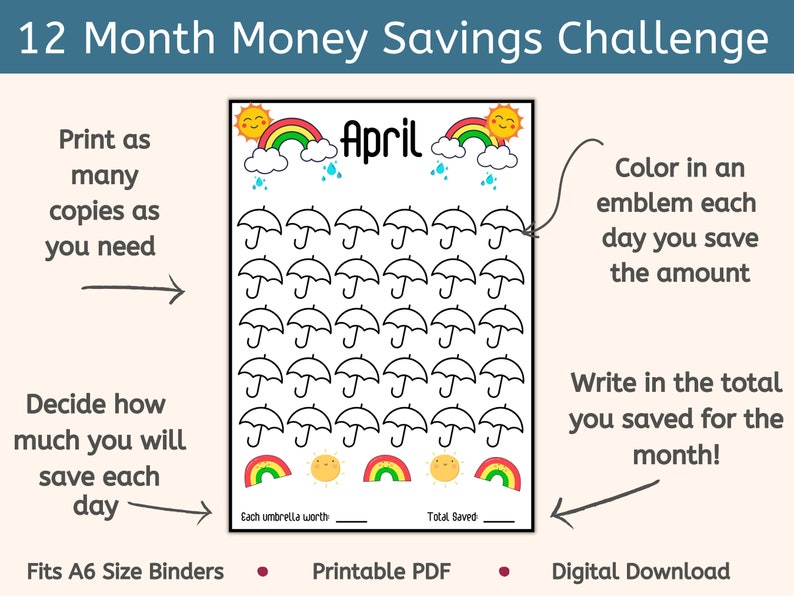 Monthly Challenge Tracker, Saving Tracker, Envelope Challenge, Money ...