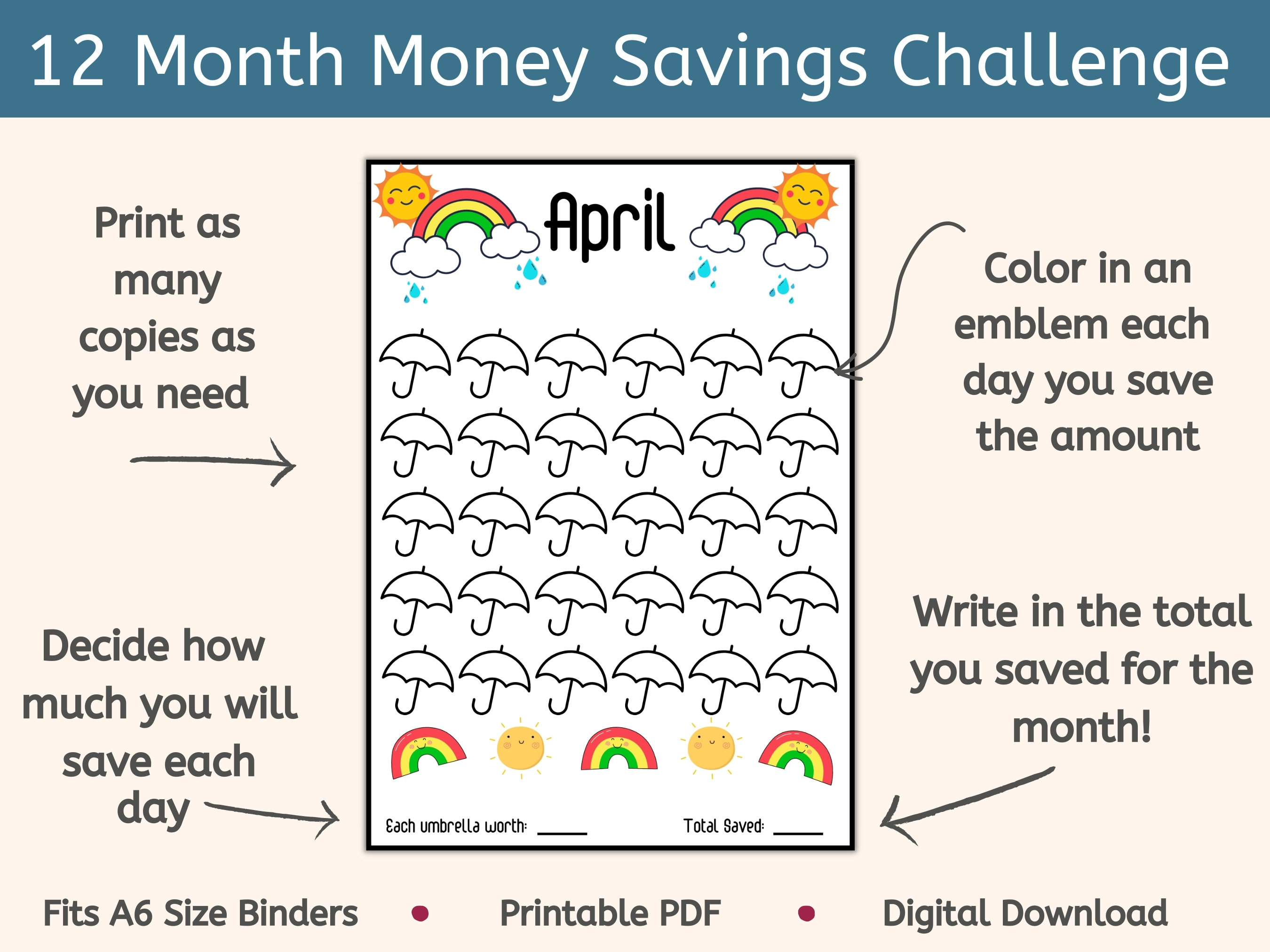Monthly Challenge Tracker, Saving Tracker, Envelope Challenge, Money ...