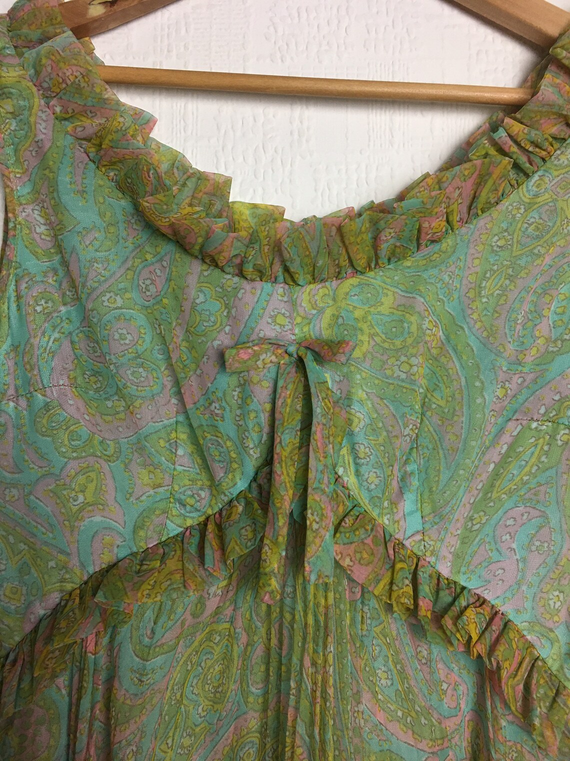 Vintage 60s 70s Paisley Floral Retro Chiffon Boho Dress in Green Blue ...