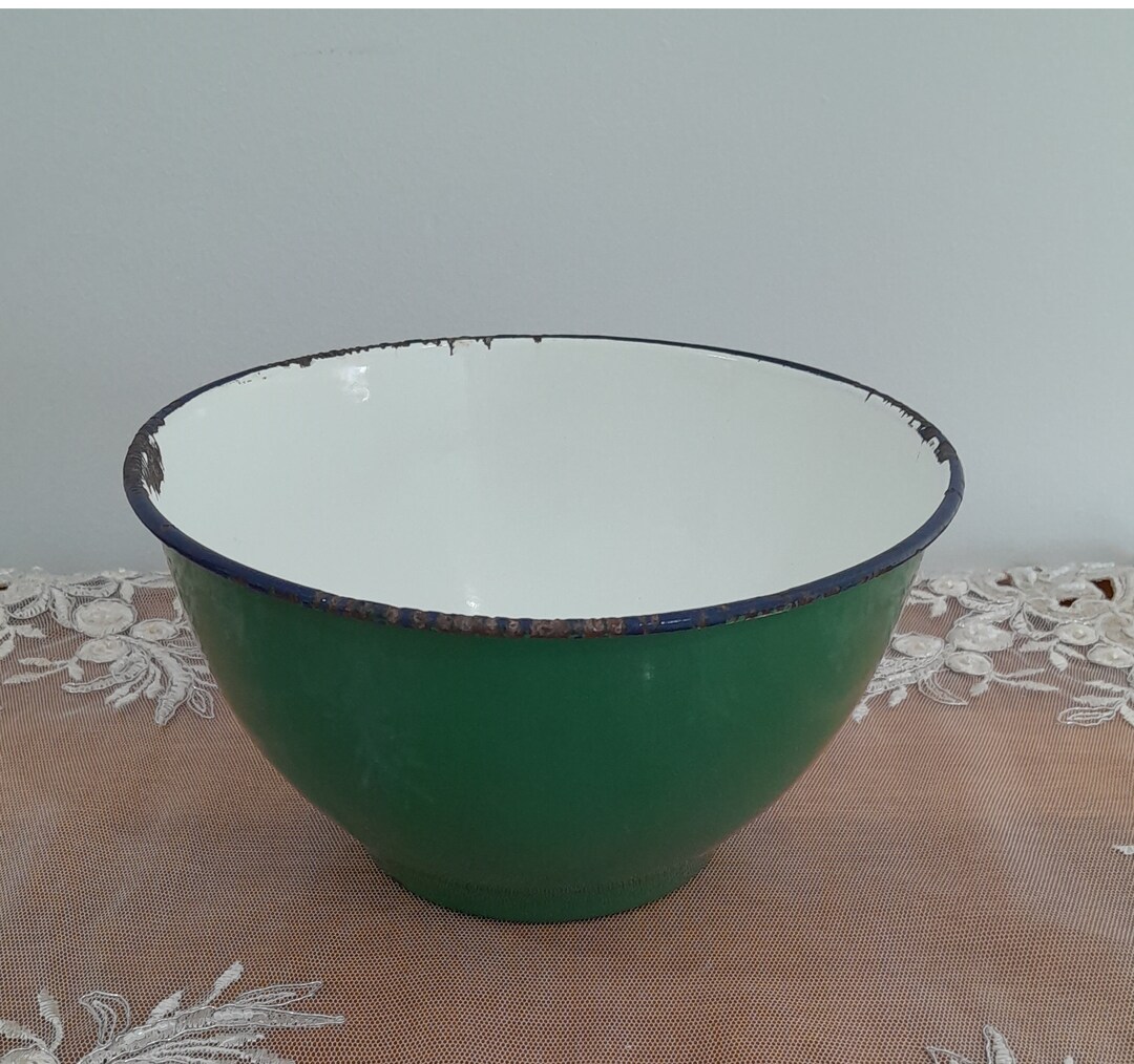 Enamel Bowl, Enamelware Bowl, Farmhouse Kitchen Enamelware Bowl, Made ...