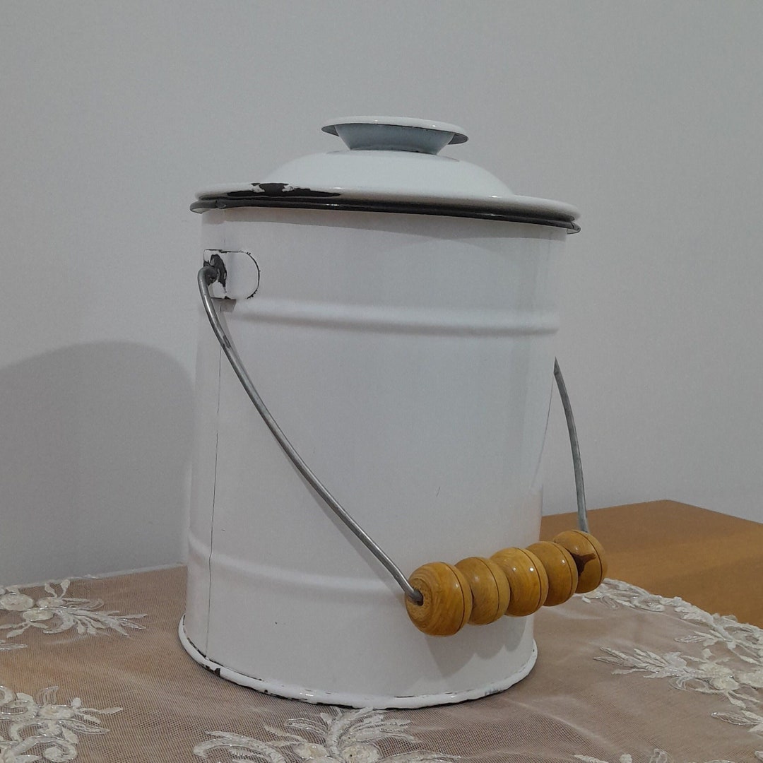 Small Enamel Canister, Capacity 6,23 Litres, Vintage Enamel Bucket ...
