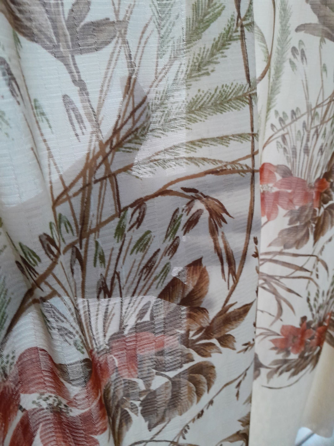 Vintage Floral Printed Curtain Panel: 1980s Window Decor (88.97x130.7 ...