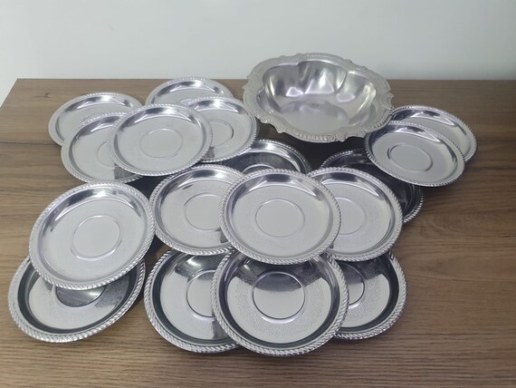A Vintage 19 Piece Stainless Steel Saucer Set Metal Sugar - Etsy
