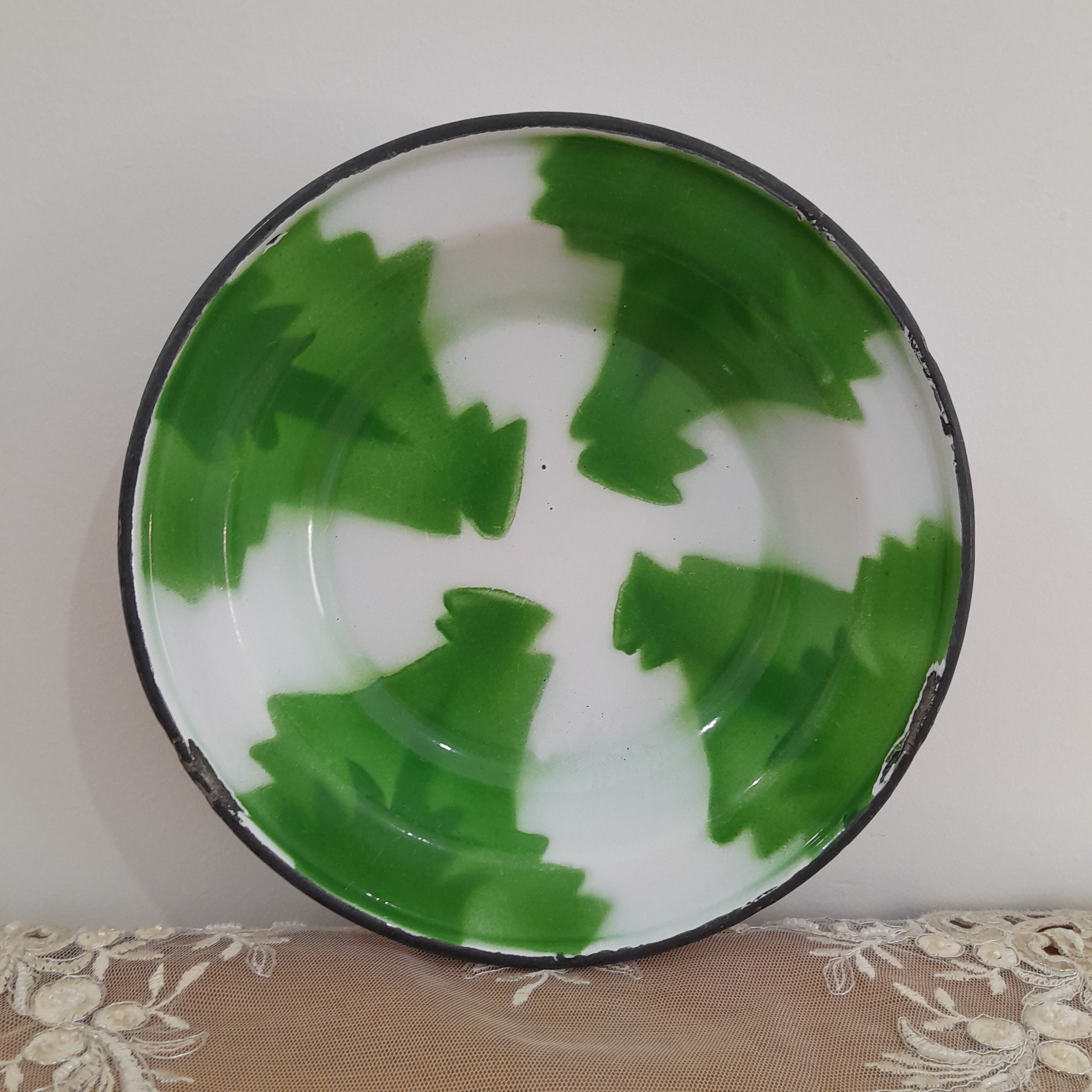 Enamel Plate Green Trimmed Enamelware Plate Farmhouse - Etsy