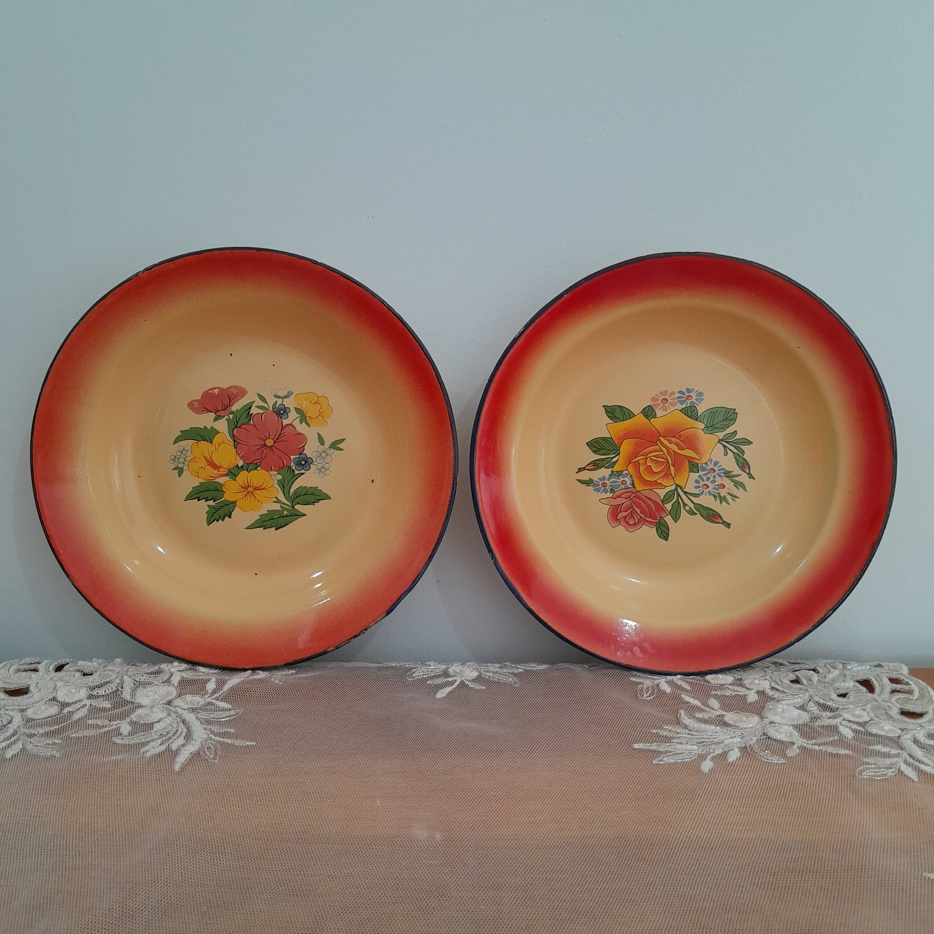 Buy Vintage Enamelware Plates: Set of 2 Farmhouse Kitchen Decor, Online ...