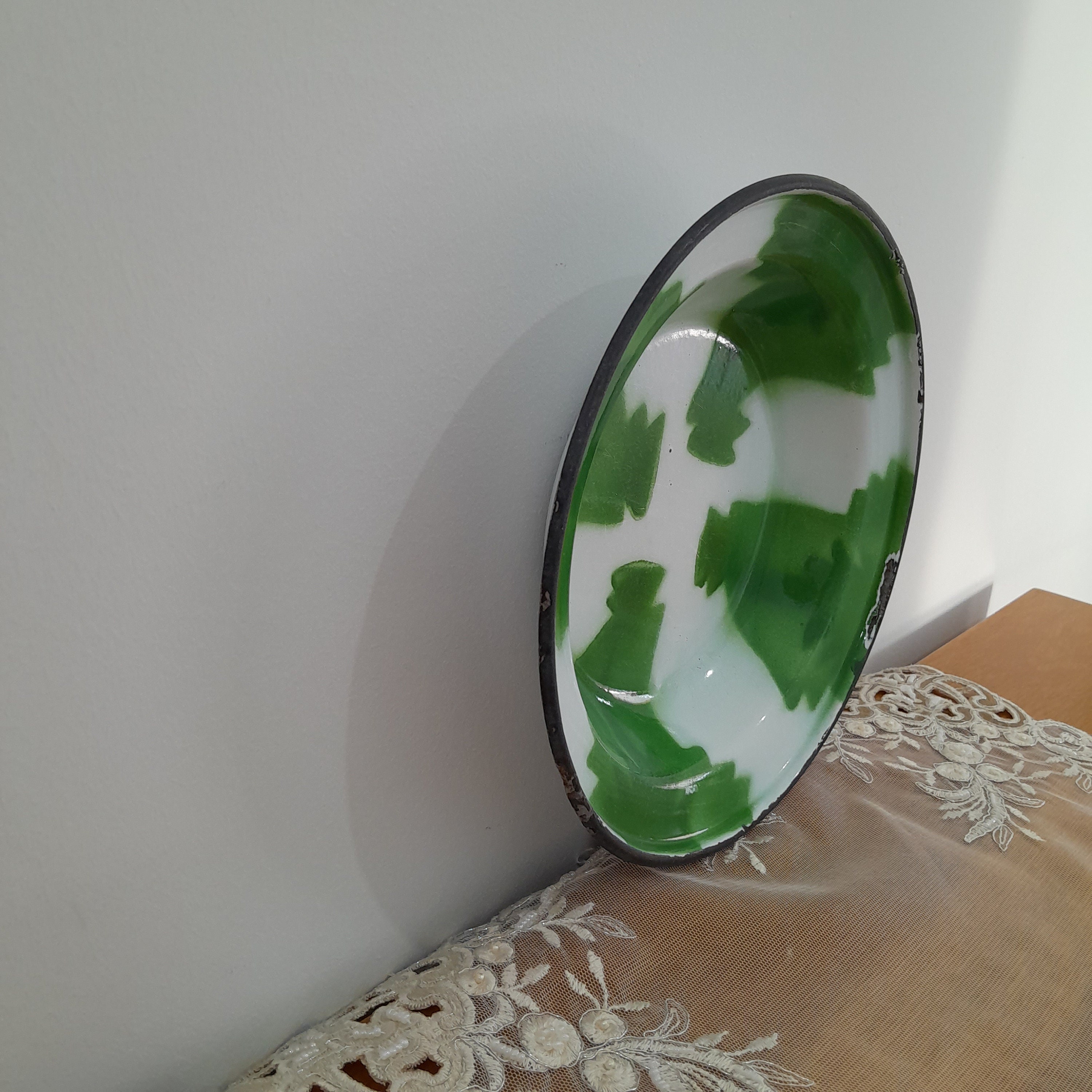 Enamel Plate Green Trimmed Enamelware Plate Farmhouse - Etsy