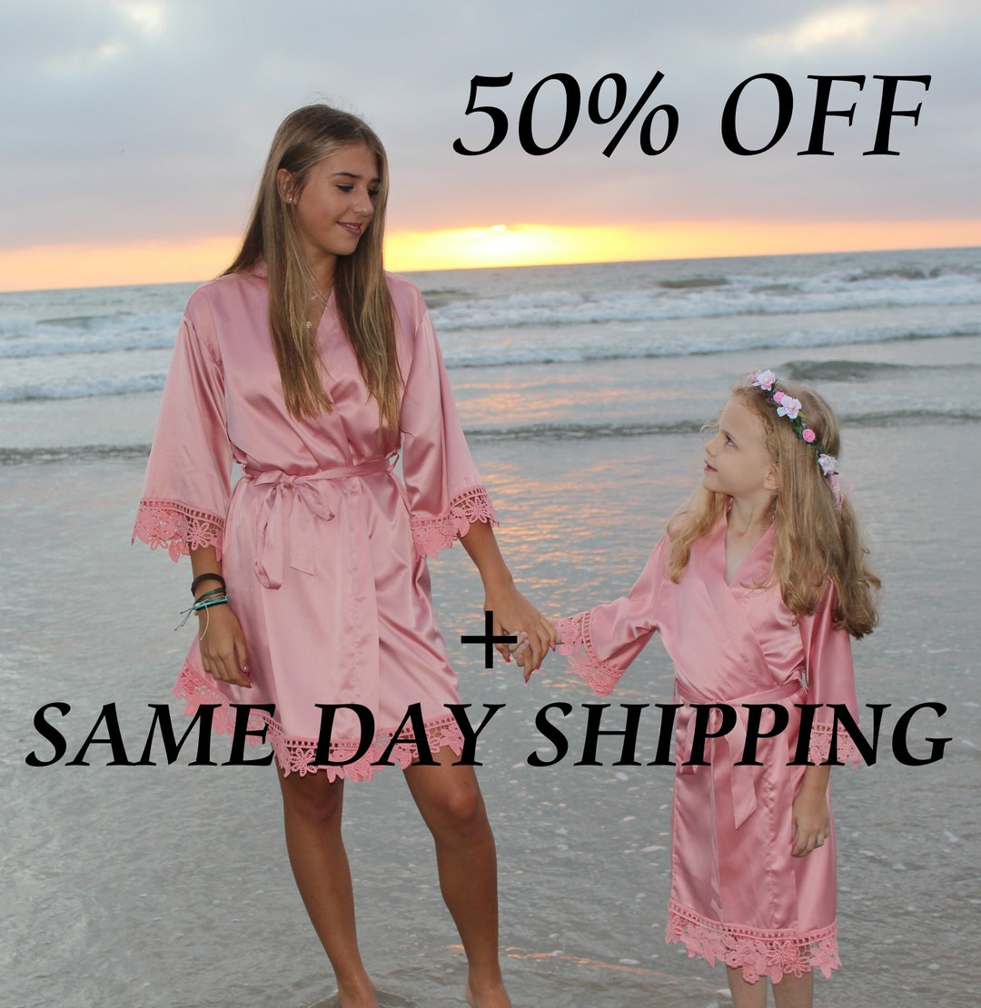 Kids Size Getting Ready Robes Flower Girl Robe satin Lace Girls Robe ...