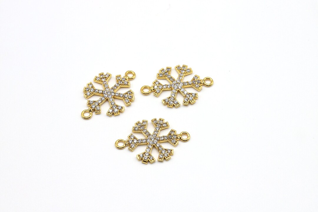24k Shiny Gold Snowflake Charm,16x24mm Micro Pave Snow Bracelet,cz Pave ...
