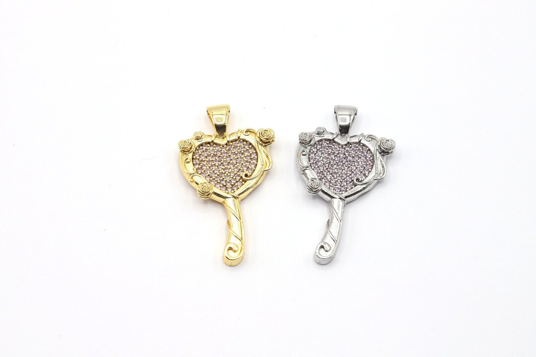Gold Silver Plated Heart Cz Mirror Pendant Charm 47x26mm Colored Heart ...