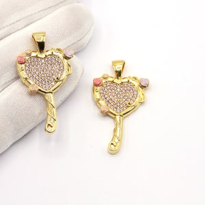 Gold Silver Plated Heart Mirror Cz Pendant Charm 47x26mm Colored Heart ...