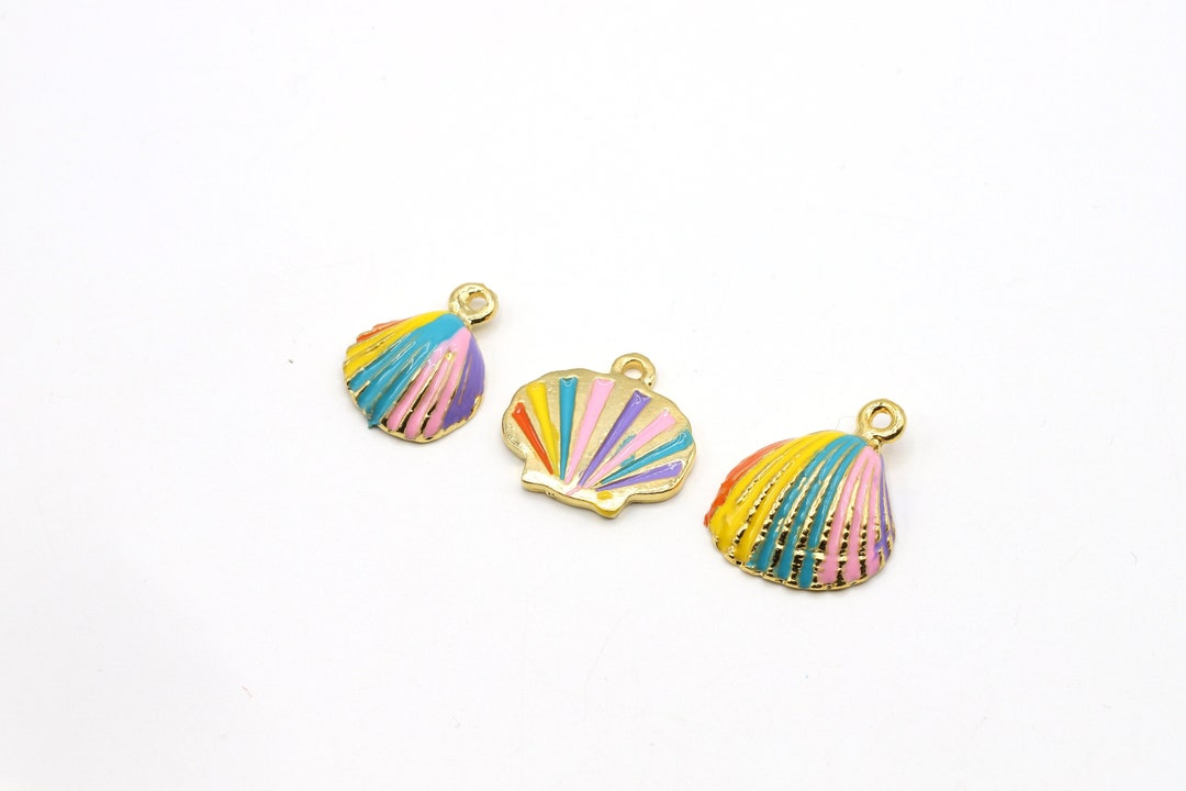 24k Gold Sea Shell Charm, Gold Sea Shell Pendant , Gold Enamel Sea ...