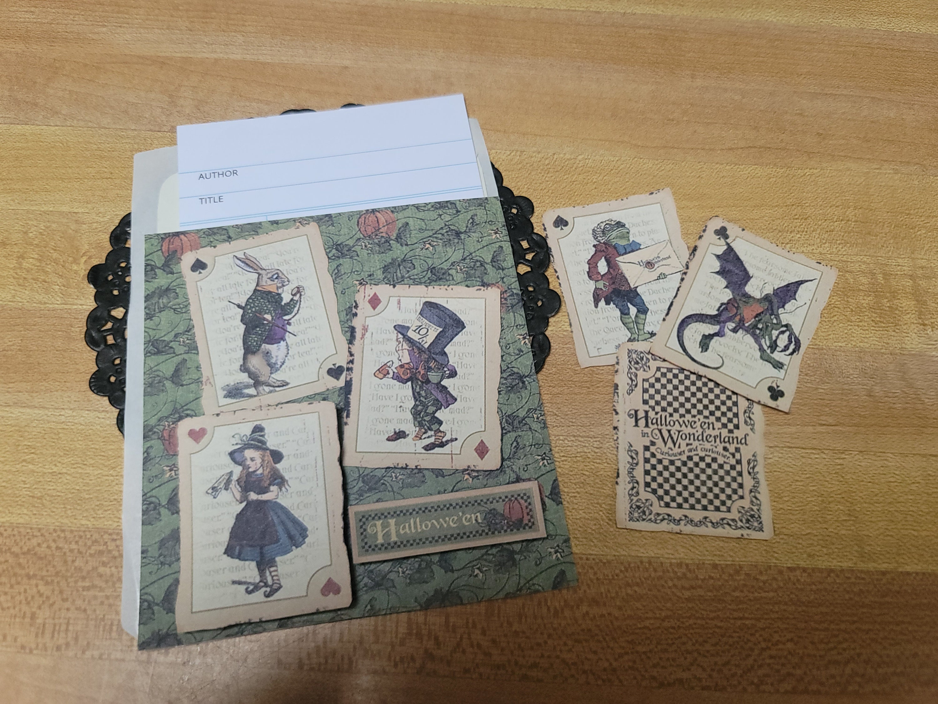 Hand Made Altered Junk Journal Halloween Library Pockets & Cards ...