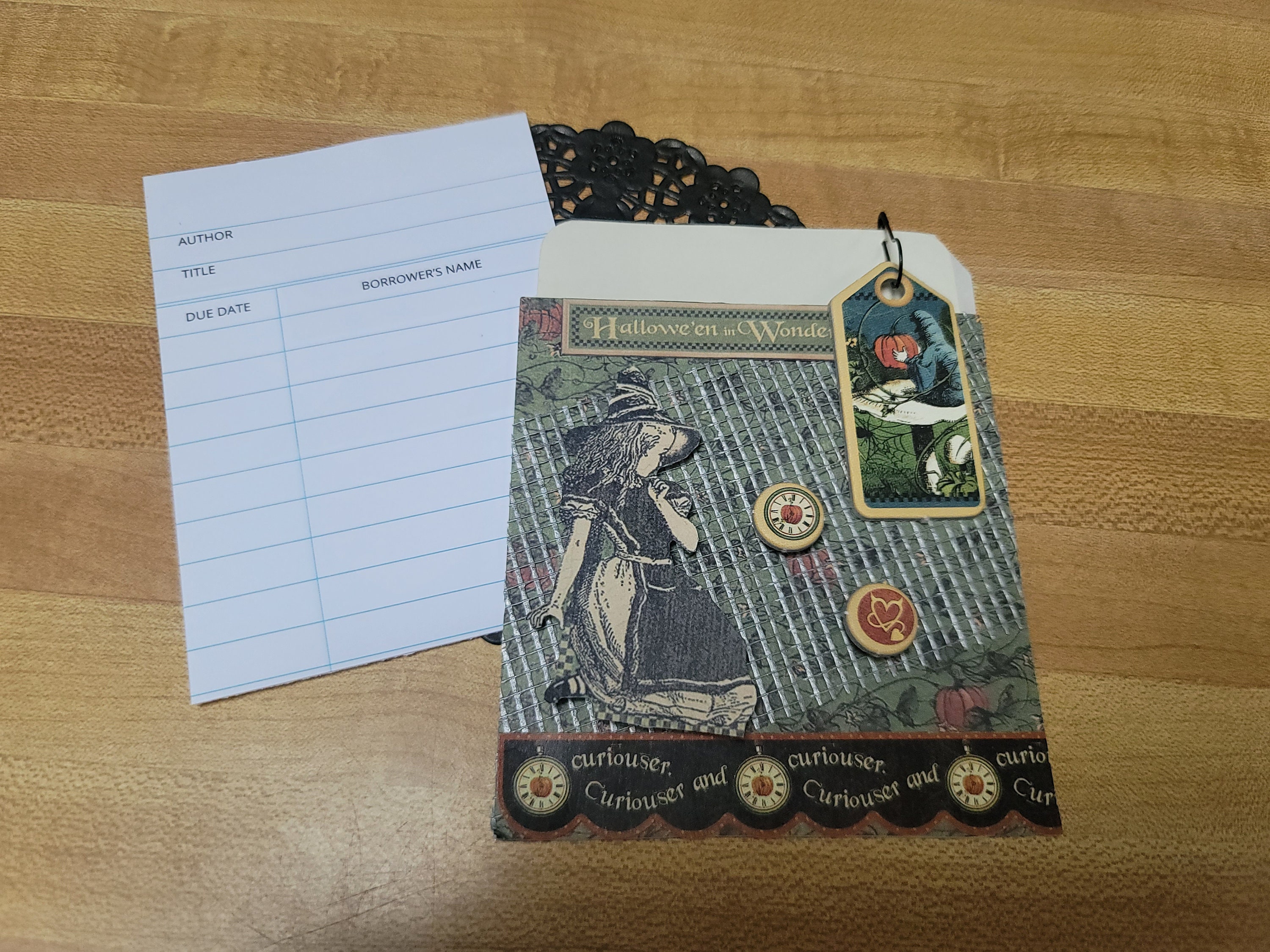 Hand Made Altered Junk Journal Halloween Library Pockets & Cards ...