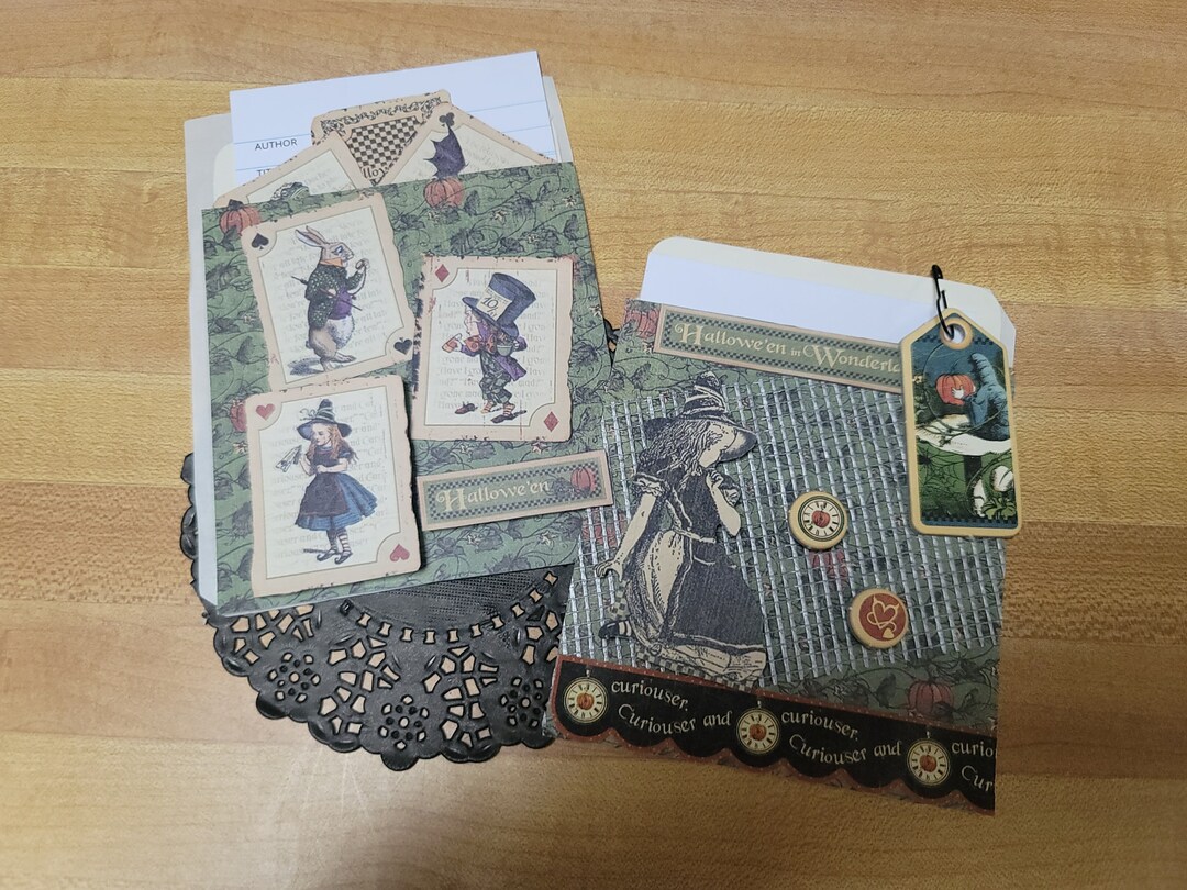 Hand Made Altered Junk Journal Halloween Library Pockets & Cards ...