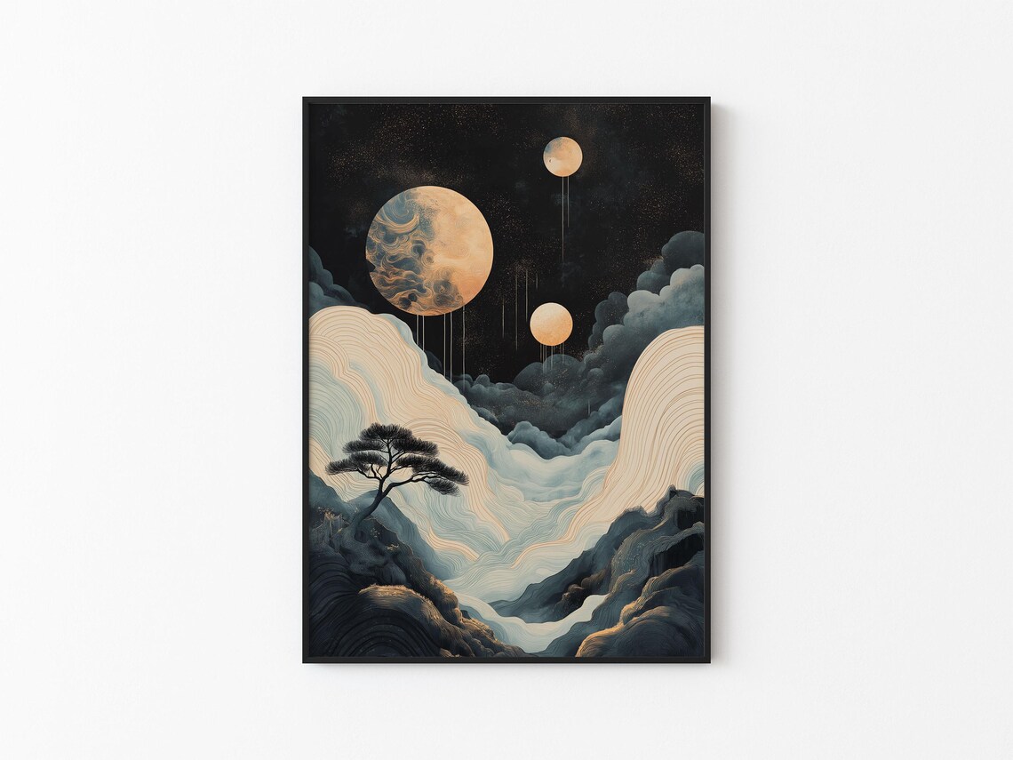 Solar System Abstract Japandi Bonsai Minimalistic Style Instant ...