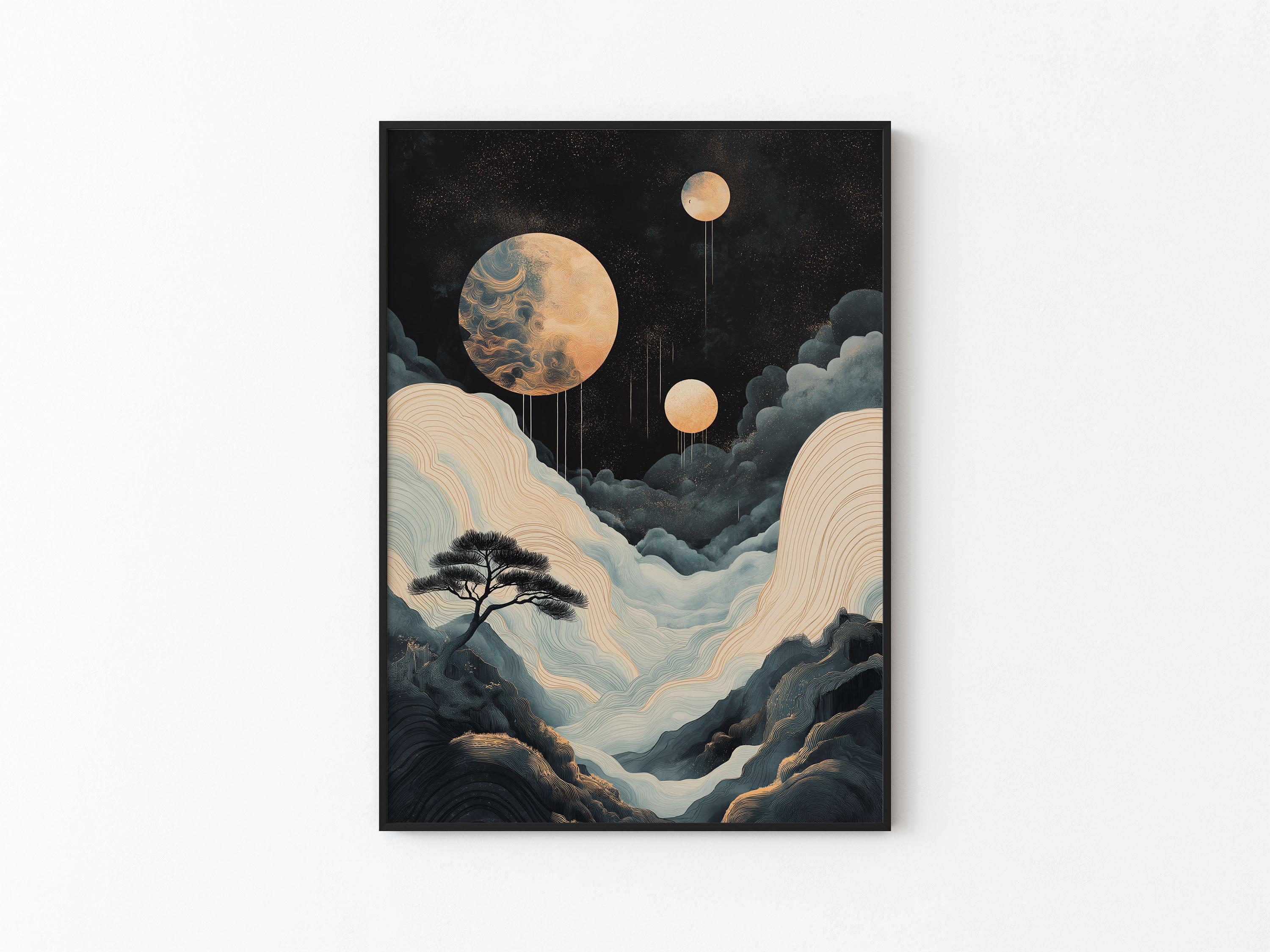 Solar System Abstract Japandi Bonsai Minimalistic Style Instant ...