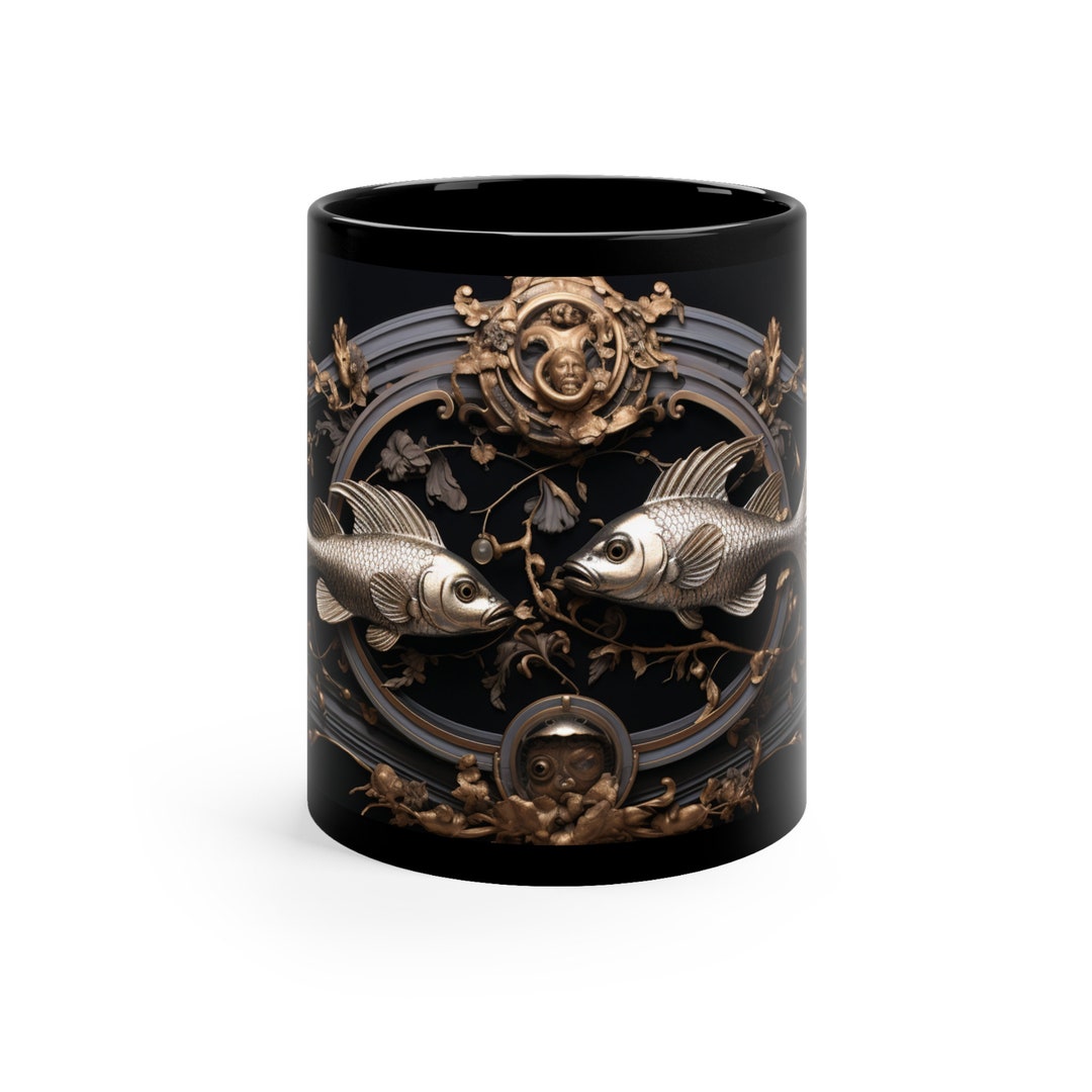 Pisces Zodiac Sign 11oz Black Ceramic Mug Astrological Mug Pisces Gift ...