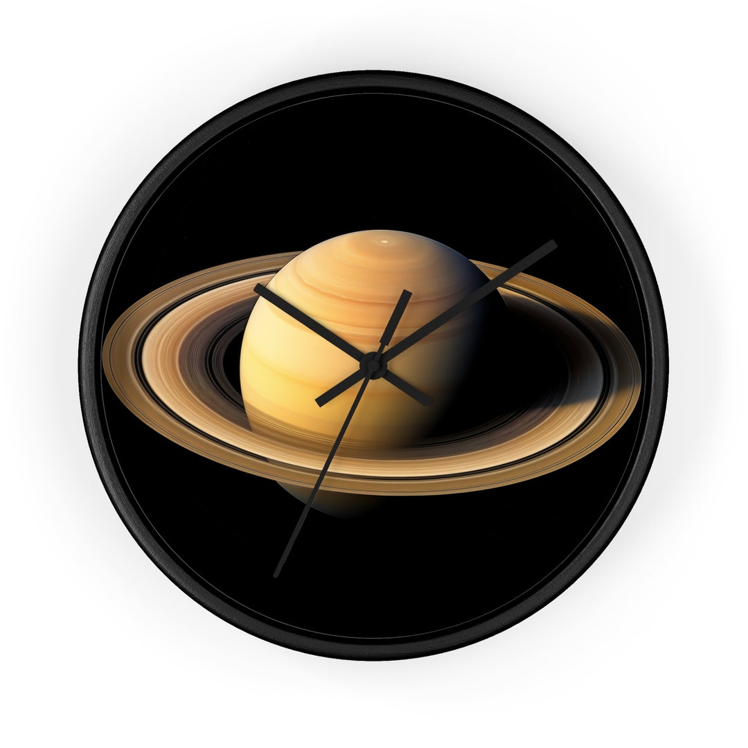 Saturn Splendor Wall Clock - 10" Wood & Plexiglass, Silent Timepiece ...