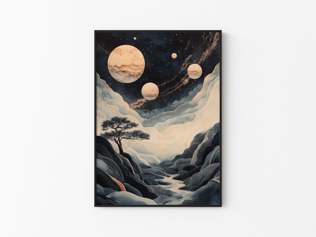 Solar System Abstract Japandi Bonsai Minimalistic Style Instant ...