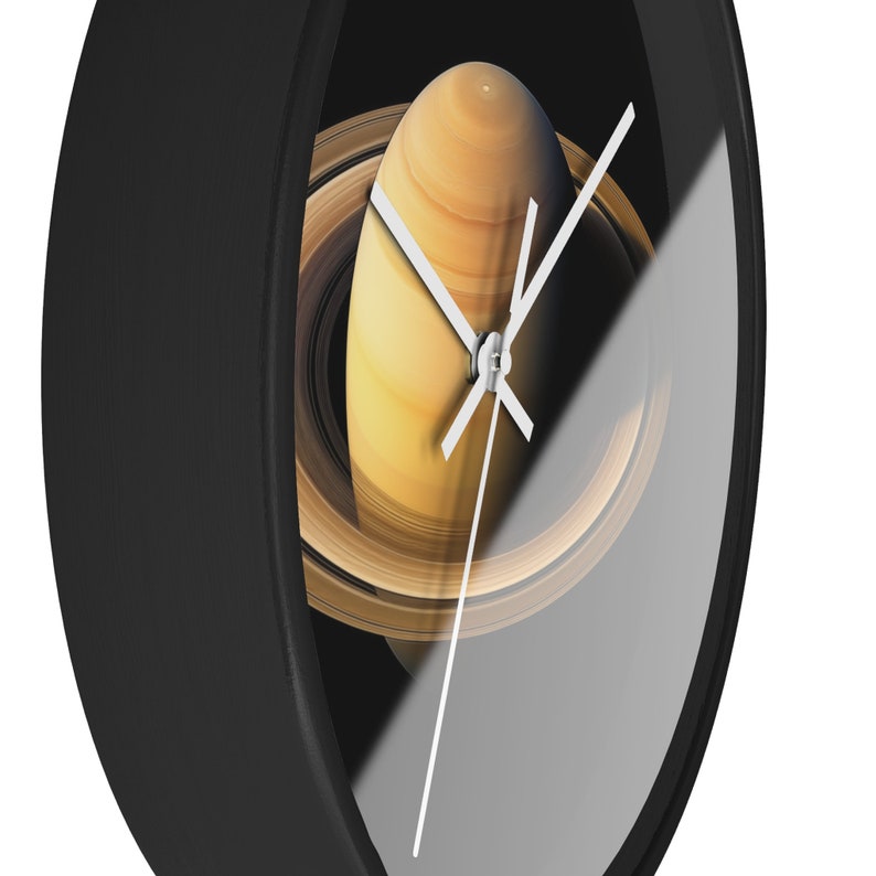 Saturn Splendor Wall Clock - 10" Wood & Plexiglass, Silent Timepiece ...