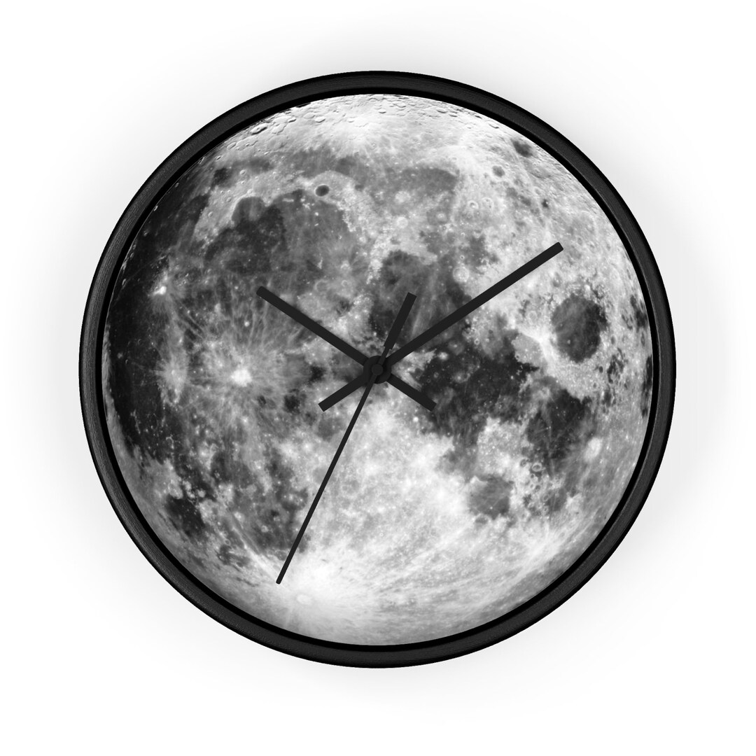 Lunar Elegance Wall Clock 10 Wooden Frame, Silent Metal Mechanism Moon ...