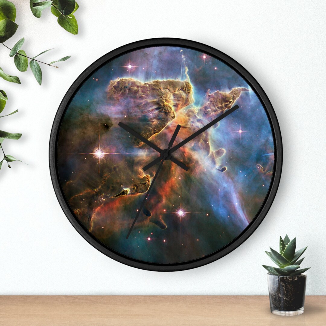 Galactic Nebula Wall Clock 10" Wood & Plexiglass, Silent Mechanism Space Clock Nebula Galaxy ...