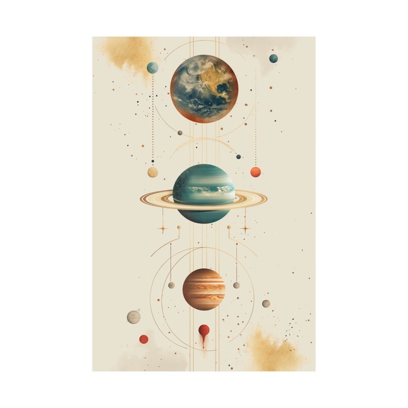 Solar System Abstract Japandi Minimalistic Style Space Art Poster ...