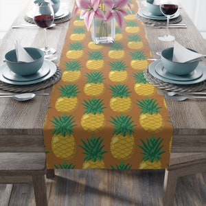 Tropical Chic Light Brown Table Runner - Yellow Pineapple Print Home ...